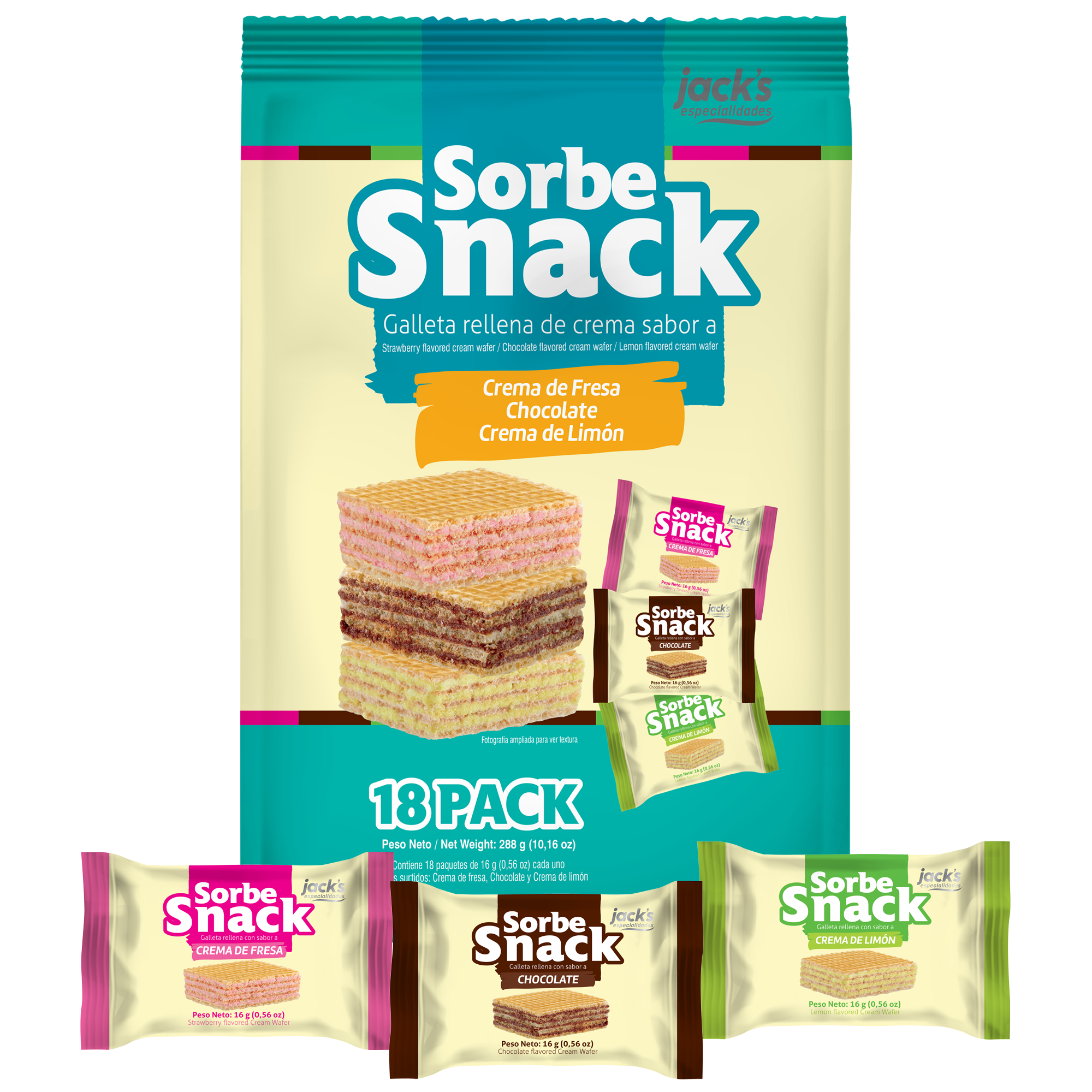 18 pack Sorbe Snack surtido | Alimentos Jack´s Costa Rica